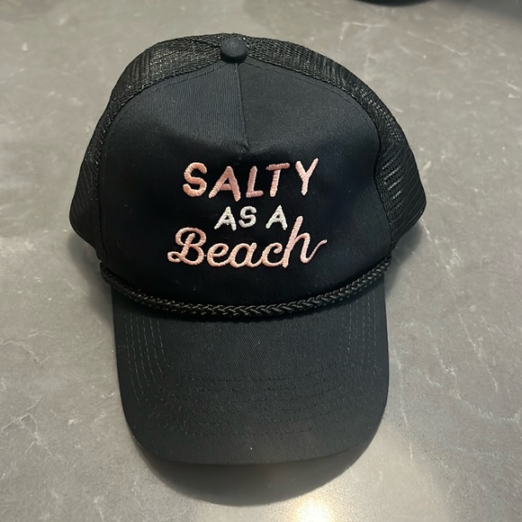 Accessories | Black Hat With Pink And White Salty As A Beach Writing ...